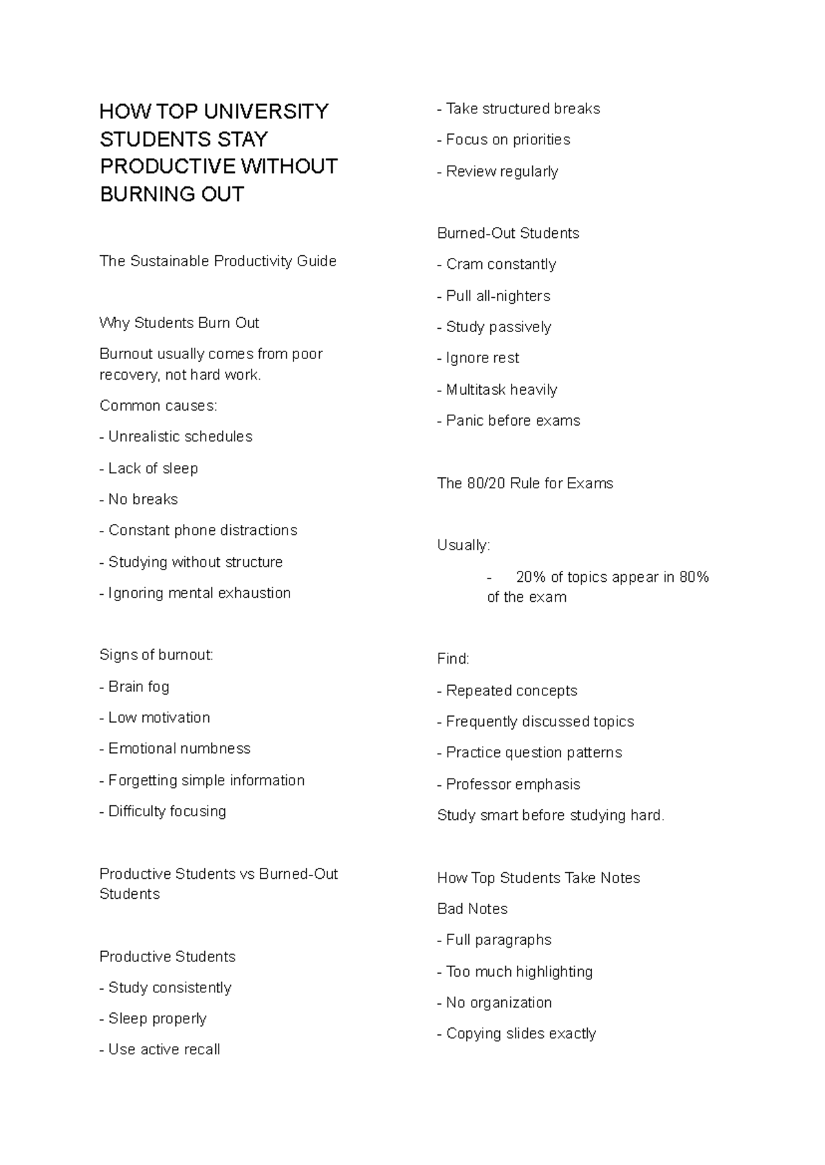 Sustainable Productivity Guide: How Top Students Avoid Burnout - Studocu