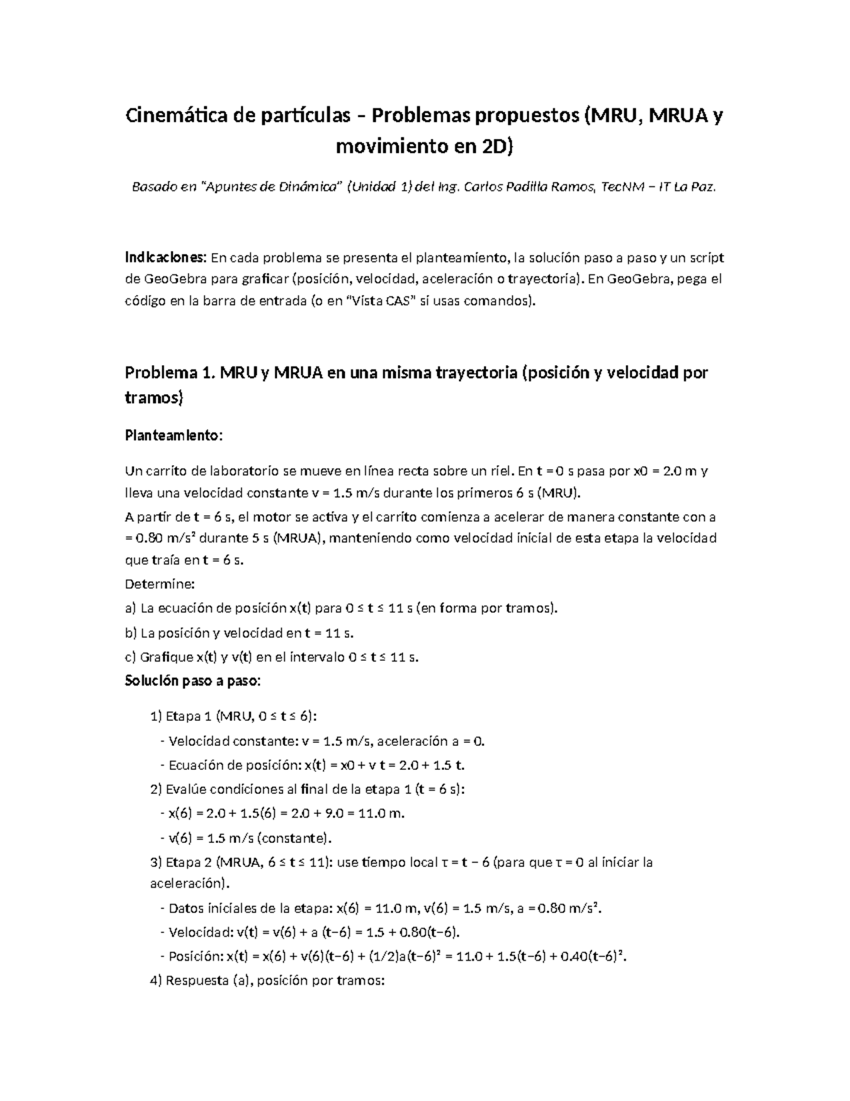 Problemas de Cinemática U1: MRU, MRUA y Movimiento Relativo con ...
