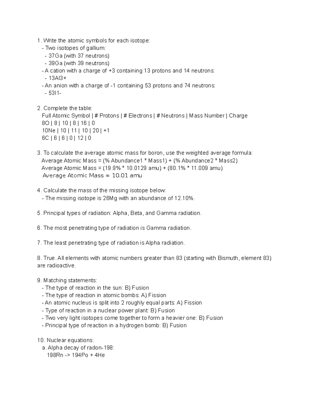 Isotopes & Nuclear Chemistry Worksheet for CHEM 101: Key Concepts - Studocu