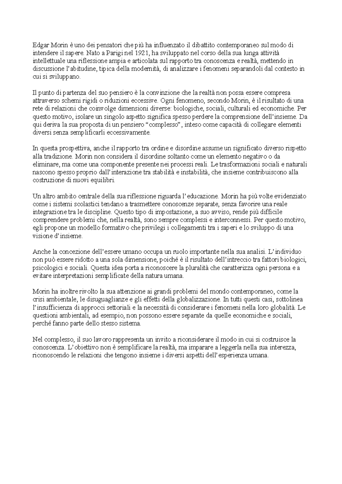 Riflessioni su Edgar Morin: Conoscenza e Realtà nel Pensiero ...