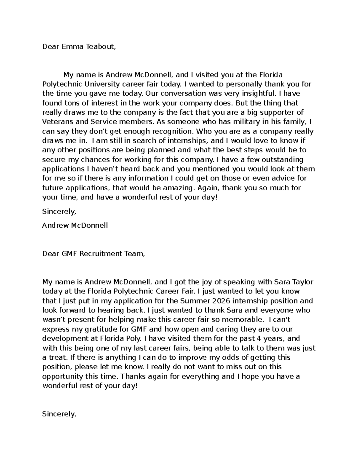 Career Fair Follow-Up Email Template for Internships - Studocu
