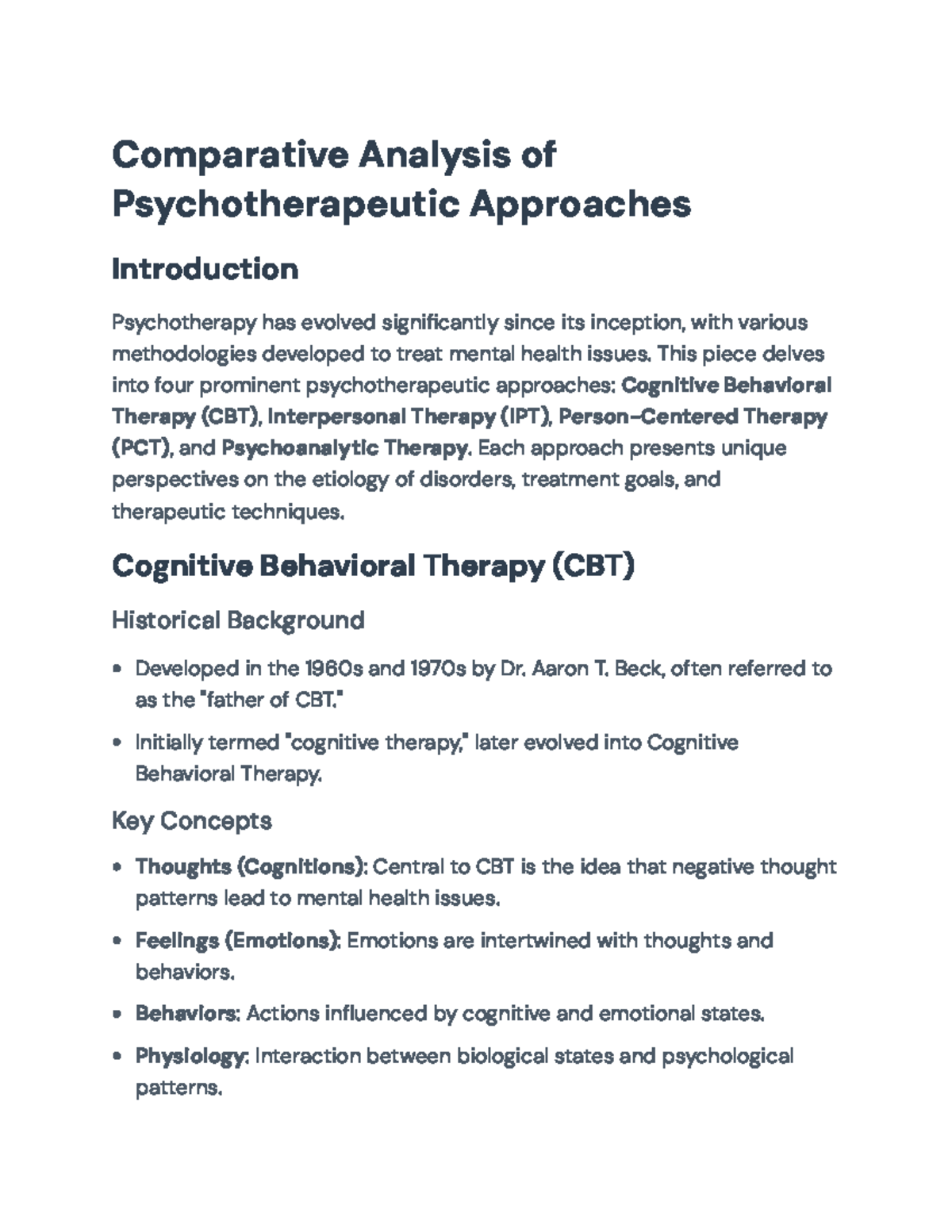 Comparative Analysis of Psychotherapeutic Approaches (Psychology 101 ...