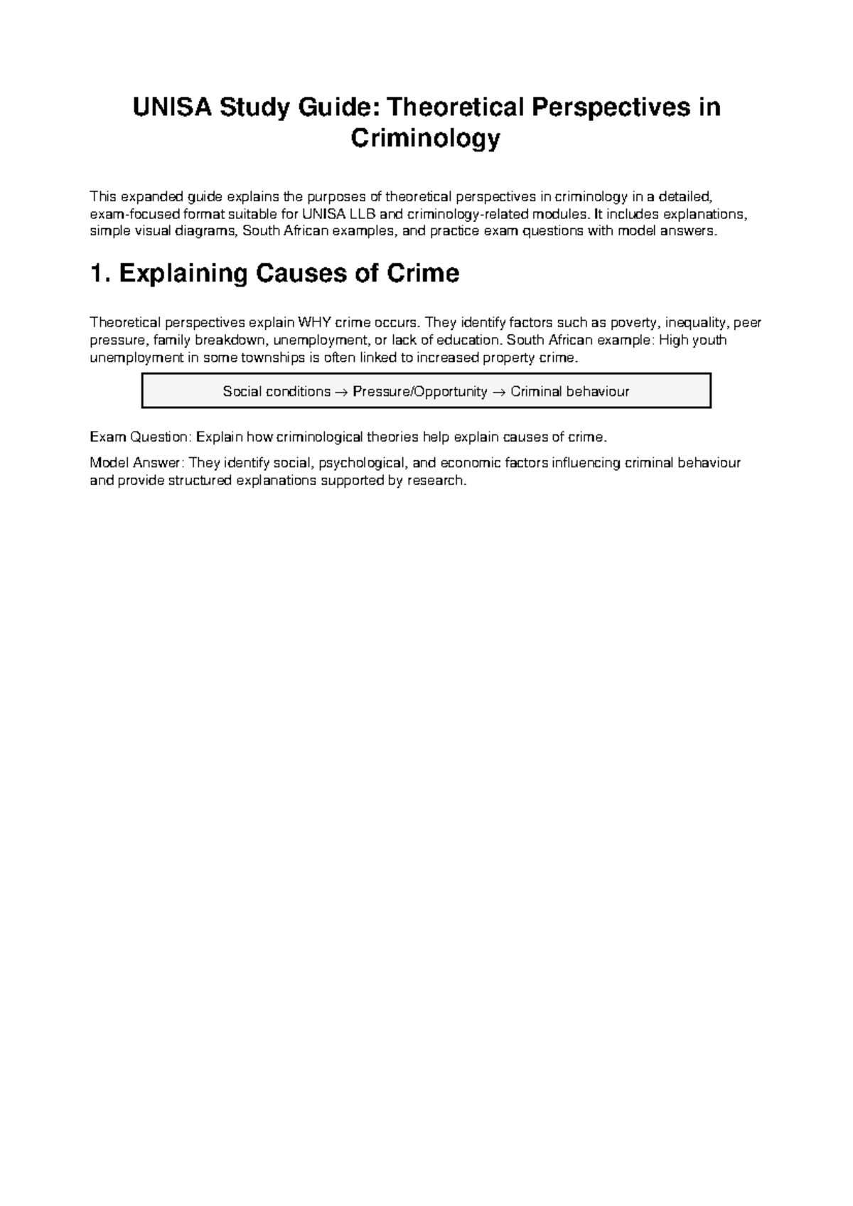 UNISA LLB Theoretical Perspectives in Criminology Study Guide - Studocu