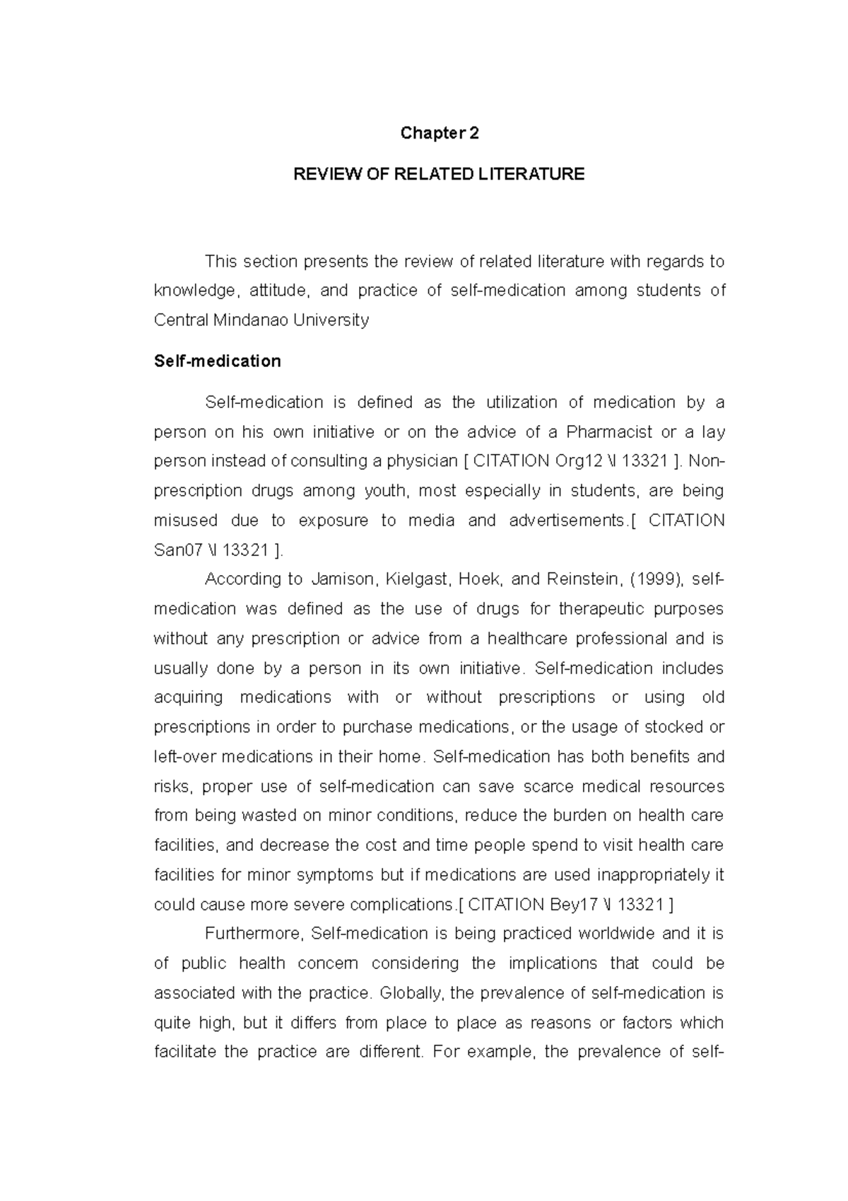 Chapter 2 RRL: Knowledge, Attitude & Practice of Self-Medication - Studocu
