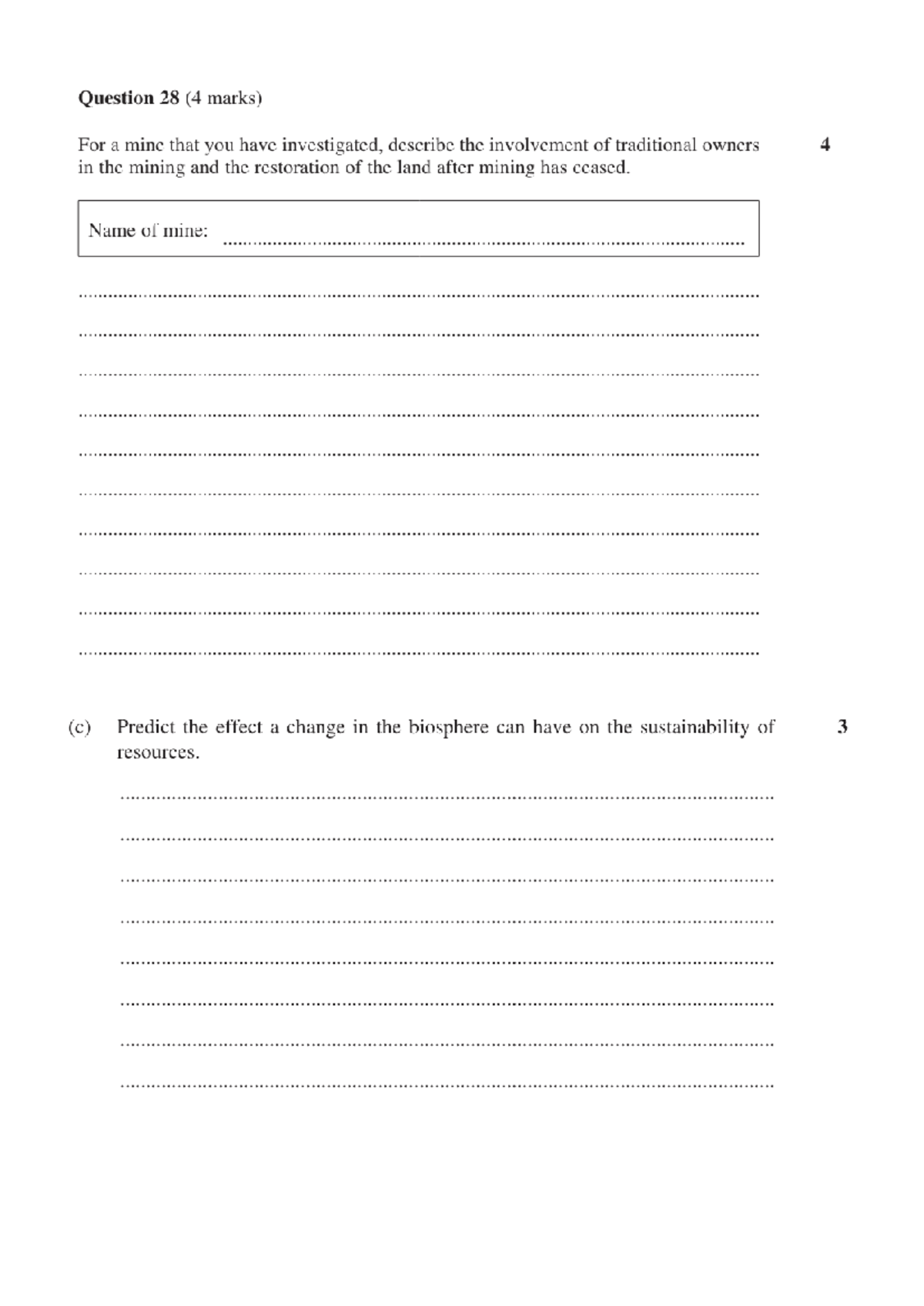 Practice Qs Module 8 - Question 28 (4 marks) For a mine that you have ...