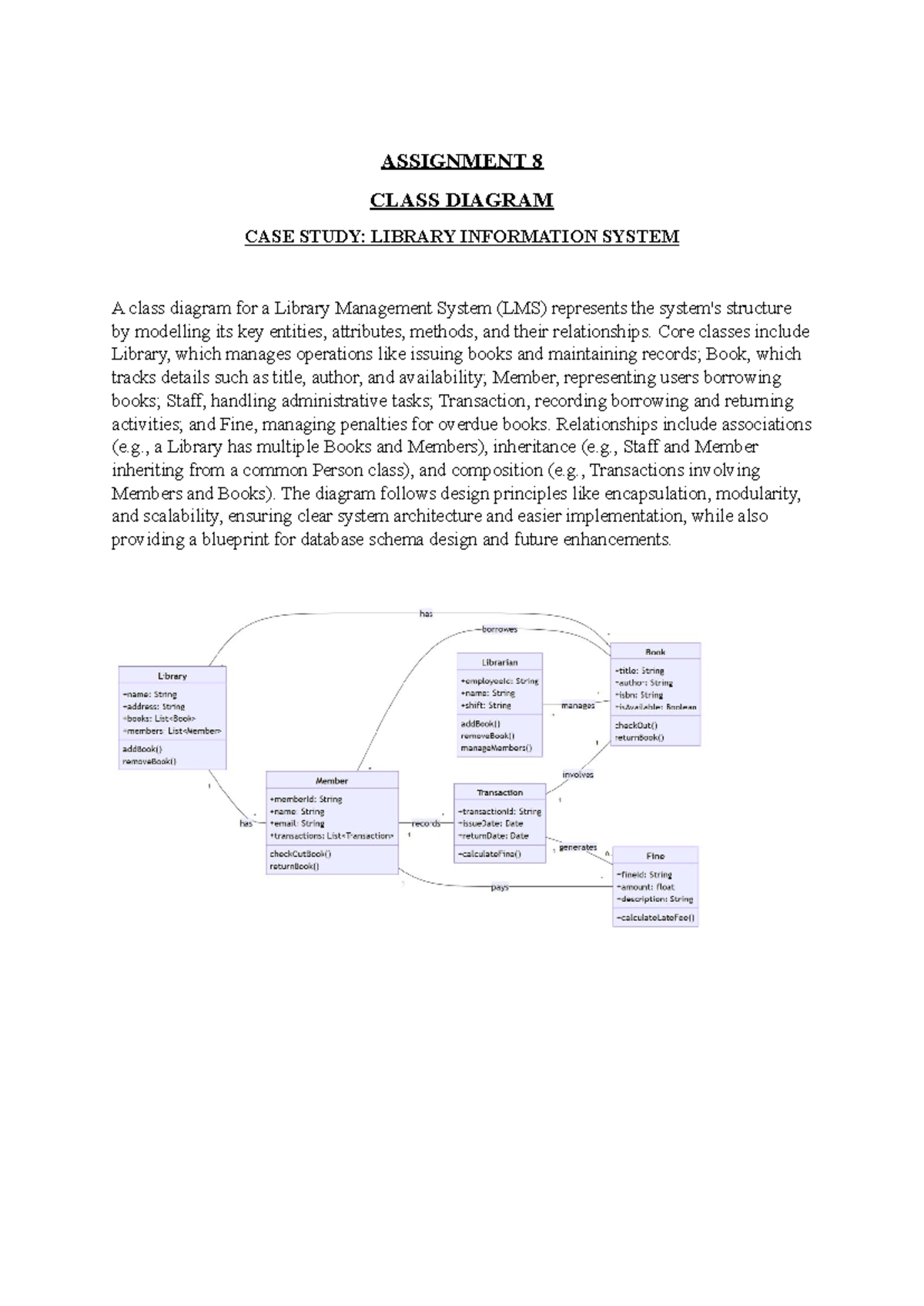 UML Diagrams - It is a UML diagram - ASSIGNMENT 8 CLASS DIAGRAM CASE ...