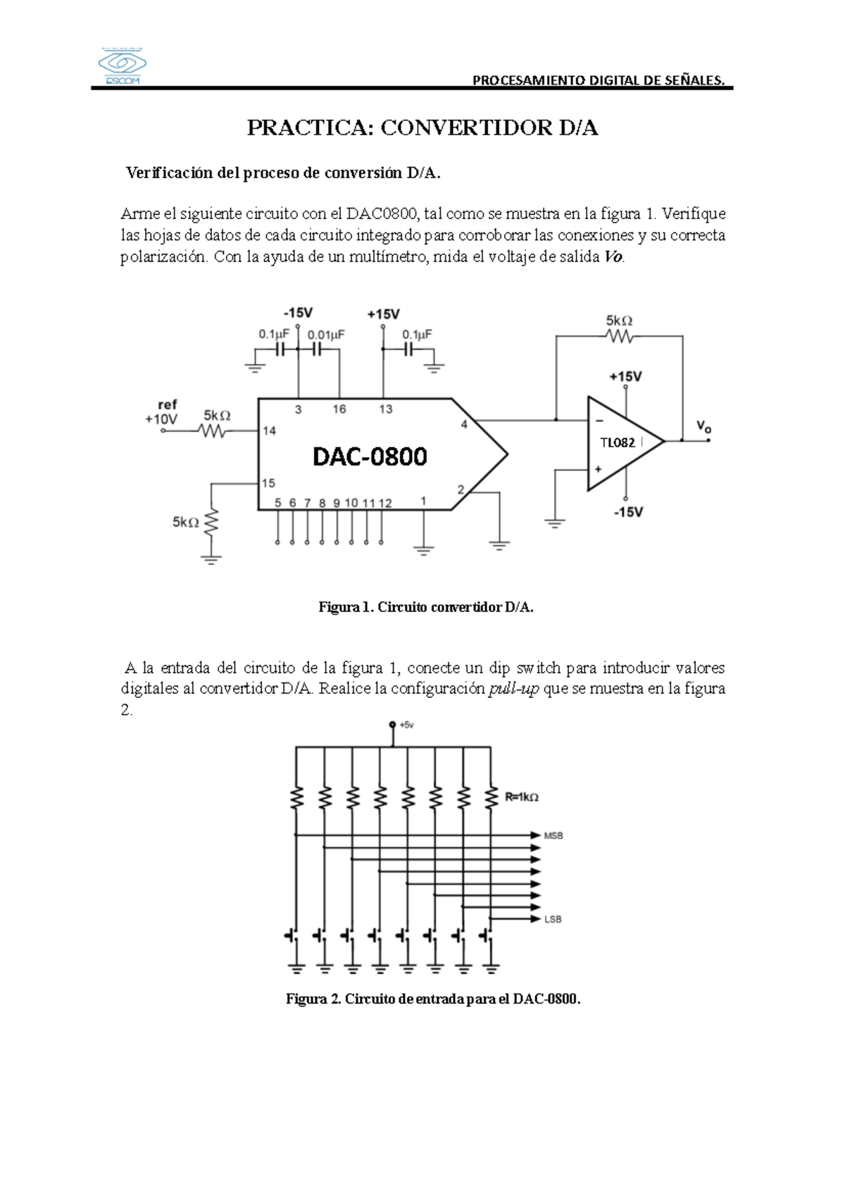 PRACTICA: CONVERTIDOR DAC0800 - PROCESAMIENTO DIGITAL DE SEÑALES - Studocu