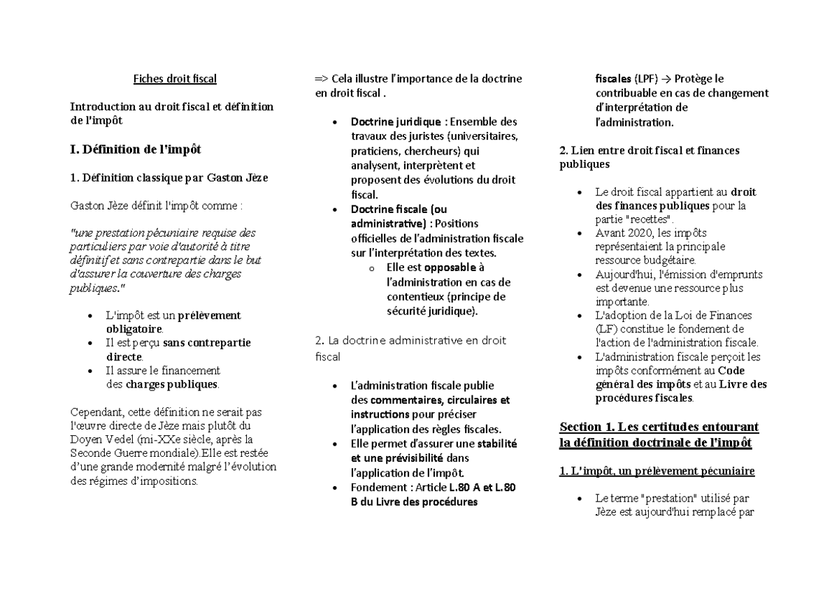 Fiches Droit Fiscal : Introduction et Définition des Concepts Clés ...