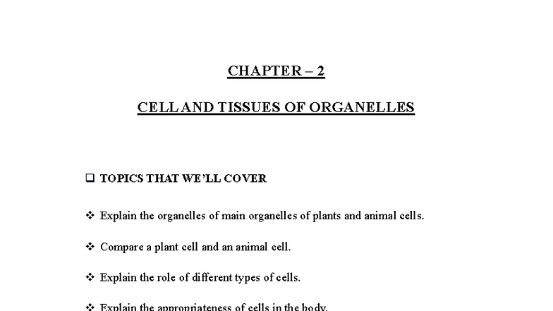 Biology 2 - Chapter 2: Cells and Tissues of Organelles Explained - Studocu