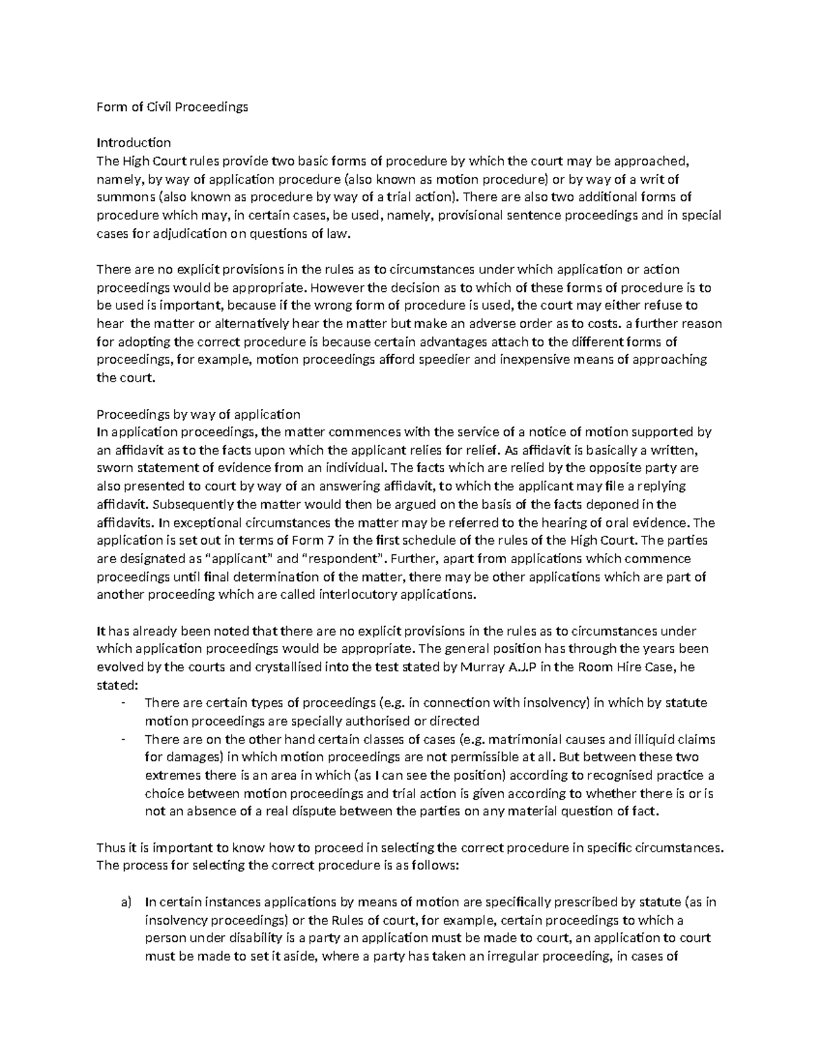 Form of Civil Proceedings: High Court Application Procedures - Studocu
