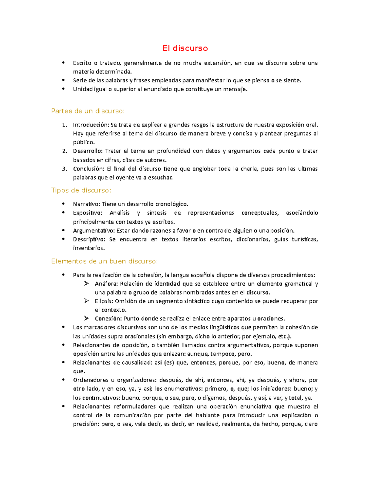 Características y Elementos del Discurso: Guía Completa - Studocu