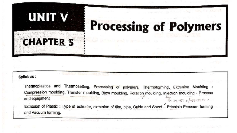 Processing of Polymers: CHAPTER 5 - Thermoplastics & Thermosetting Techniques - Studocu