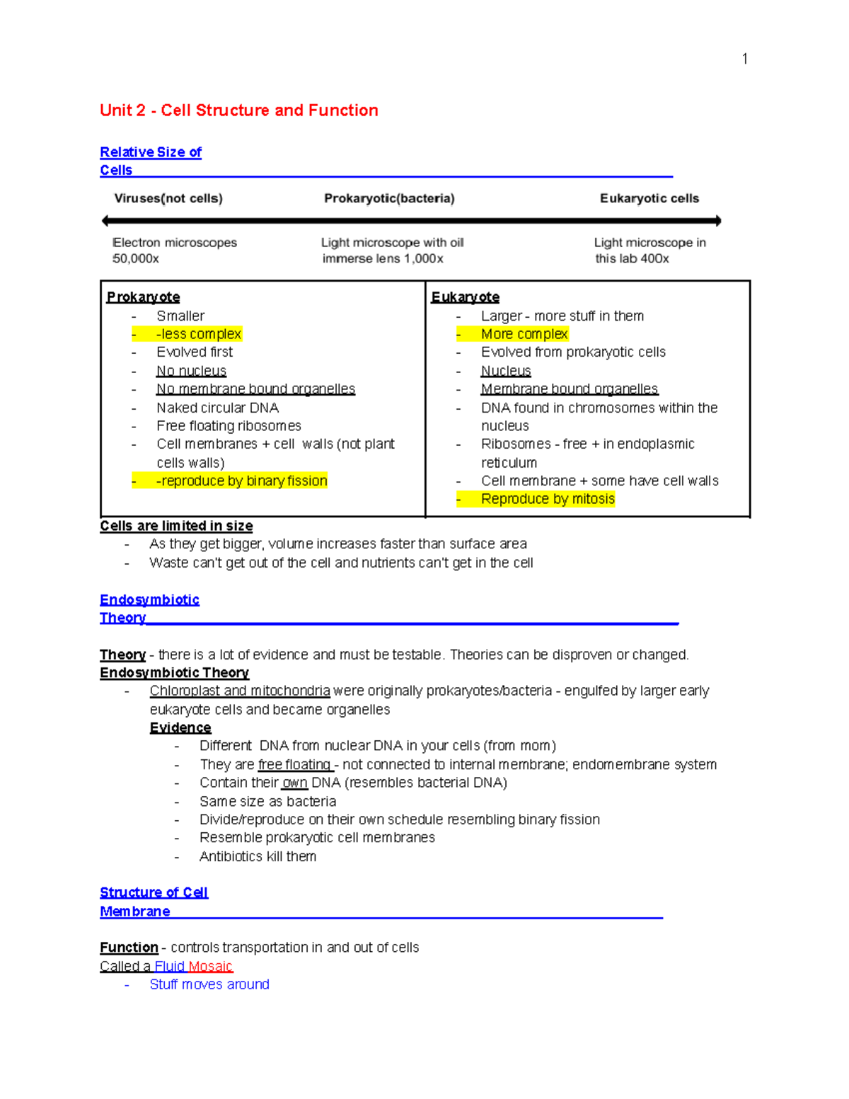 Unit 2 - Cell Structure and Function-2 - Unit 2 - Cell Structure and ...