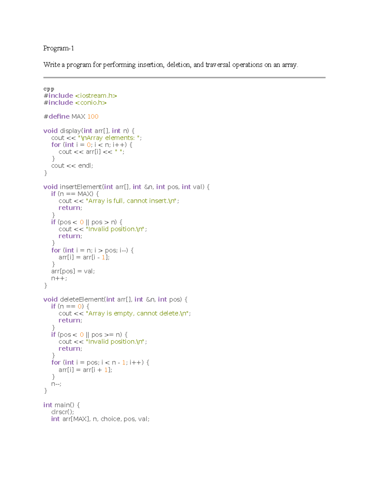 Data Structure Practical: Array Operations & Matrix Calculations - Studocu
