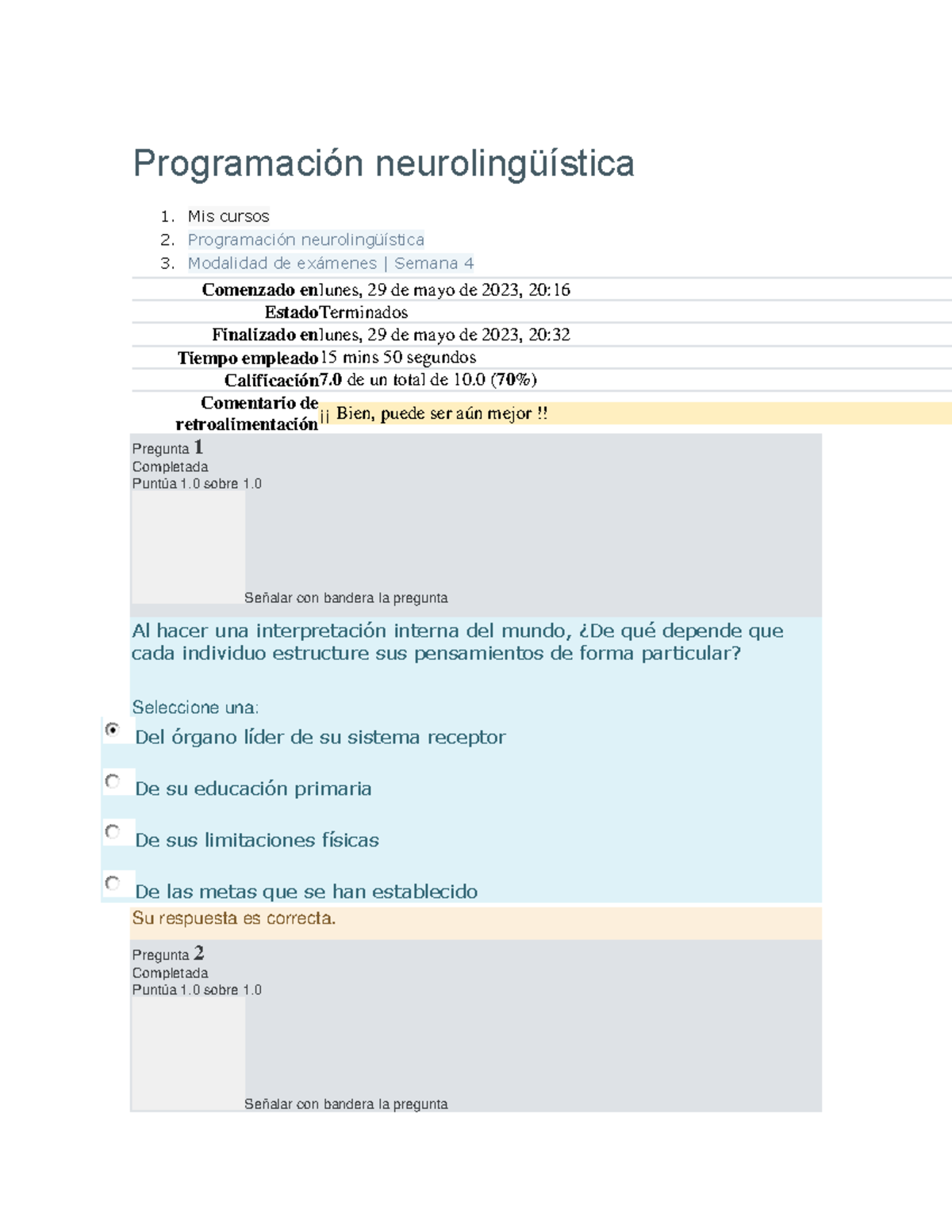 649814123 Programación Neurolingüística Examen Semana 4 Completo - Studocu