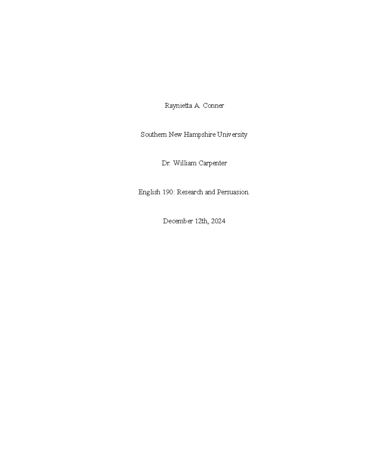 Module Week 7 paper - Raynietta A. Conner Southern New Hampshire ...