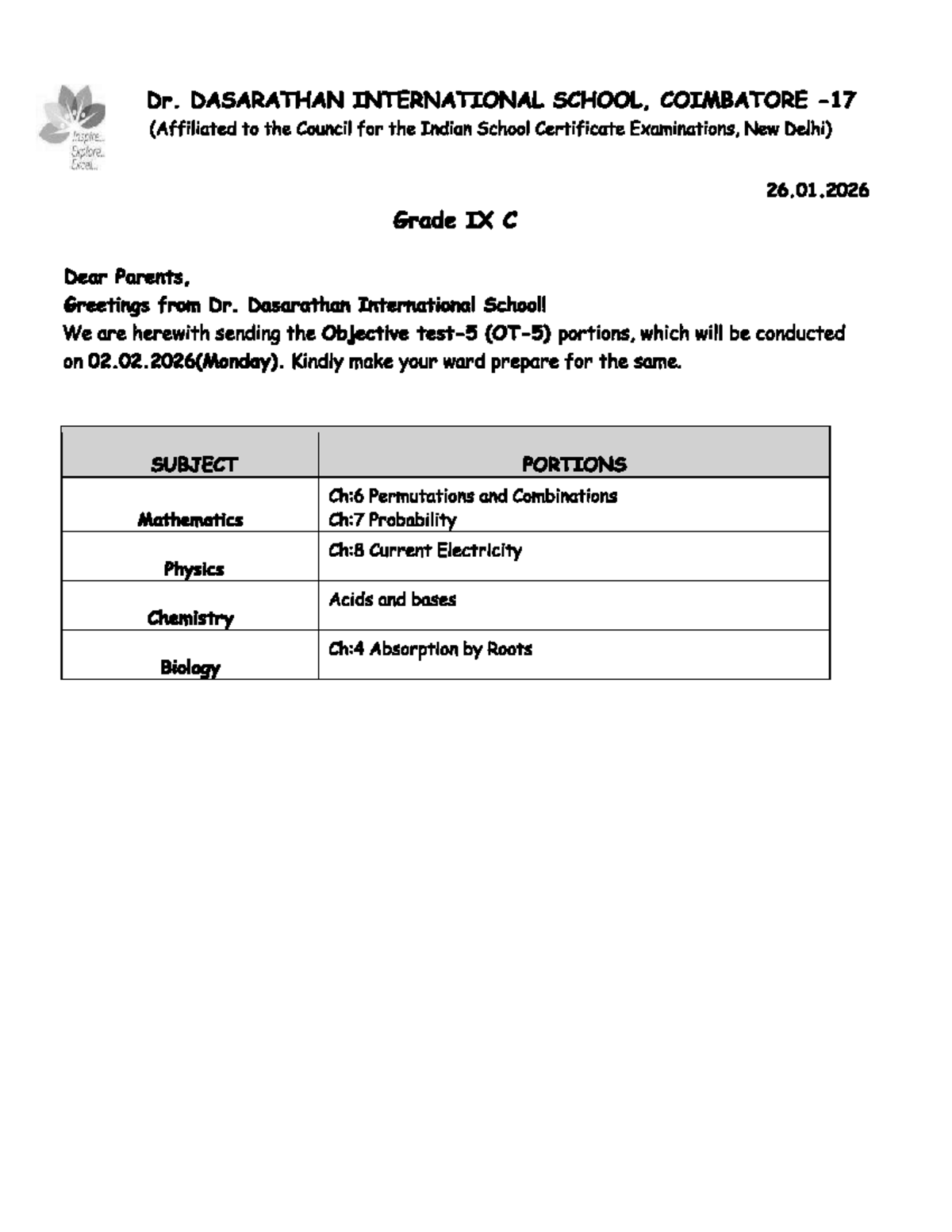 Grade IX C Objective Portions for 02.02.2026 Exam - Studocu