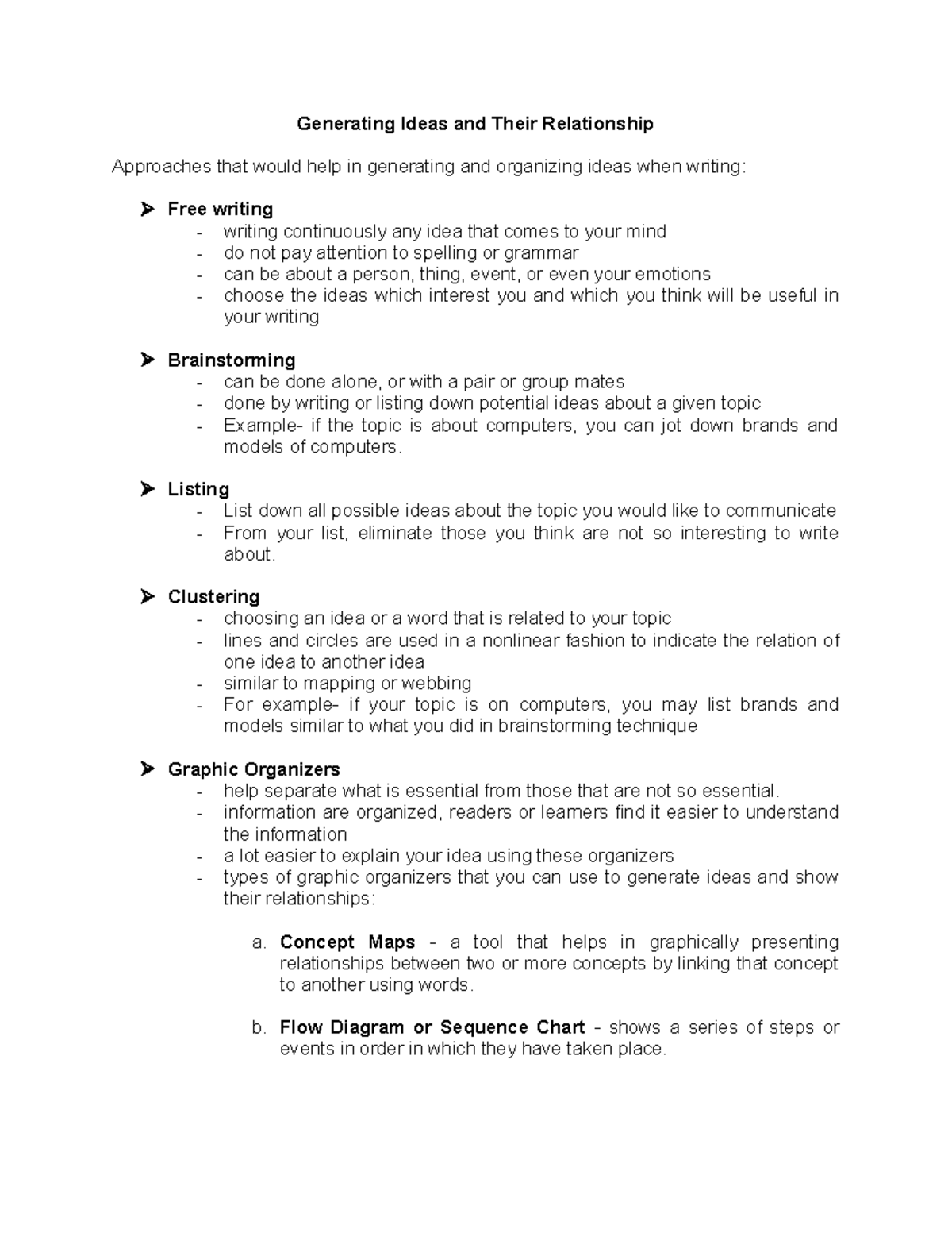 Generating Ideas and Their Relationship - Generating Ideas and Their ...