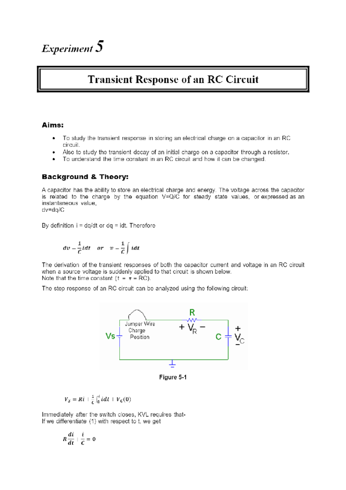 Experiment 5 Transient Response of an RC Circuit - Advance electronics ...