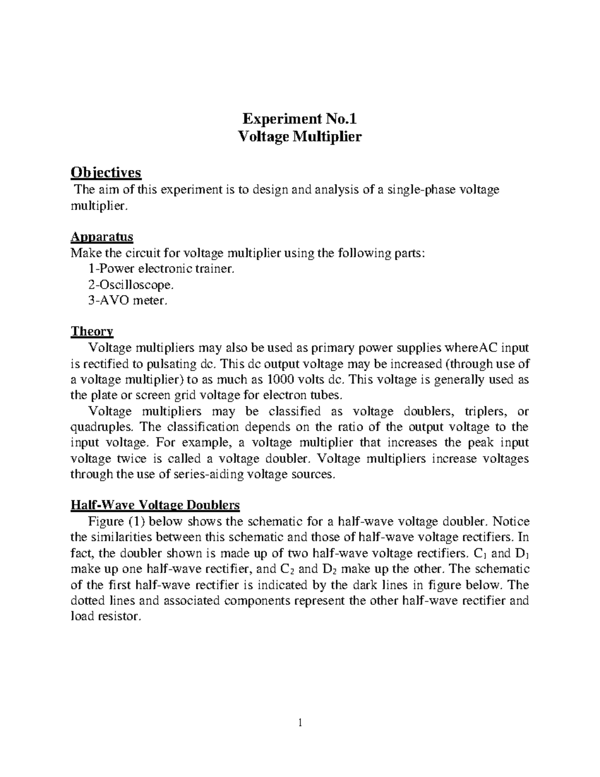 LAB-EXP1: Design & Analysis of Voltage Multipliers Experiment - Studocu