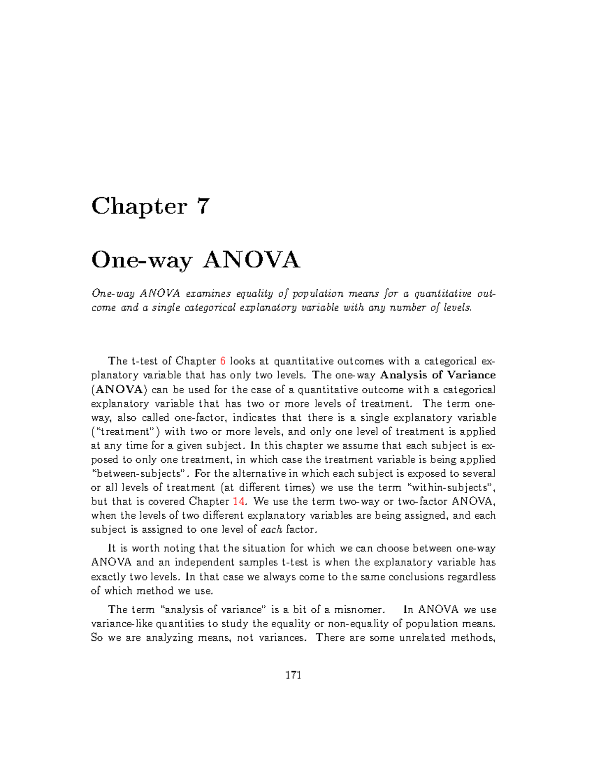 Chapter 7 - Introduction to Data Analytics - Chapter 7 One-way ANOVA One-way ANOVA examines ...