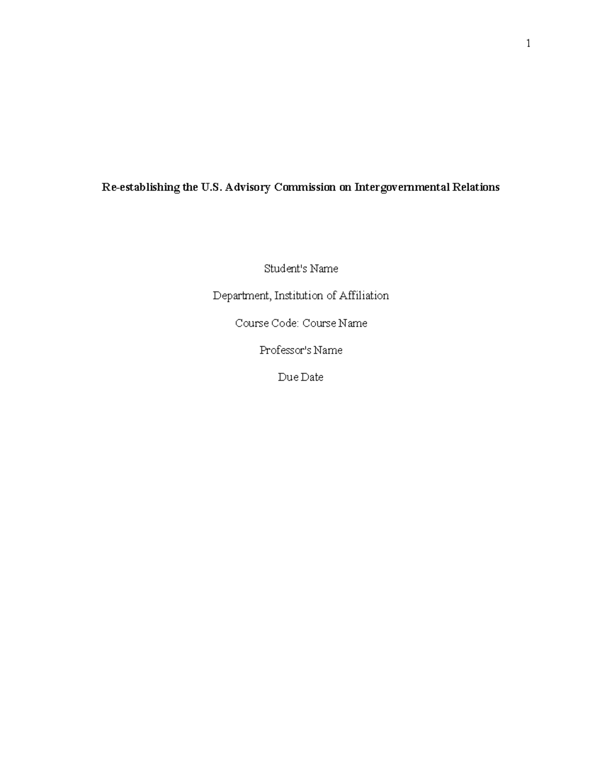 ACIR Case Study: The Role and Impact of the U.S. Advisory Commission - Studocu