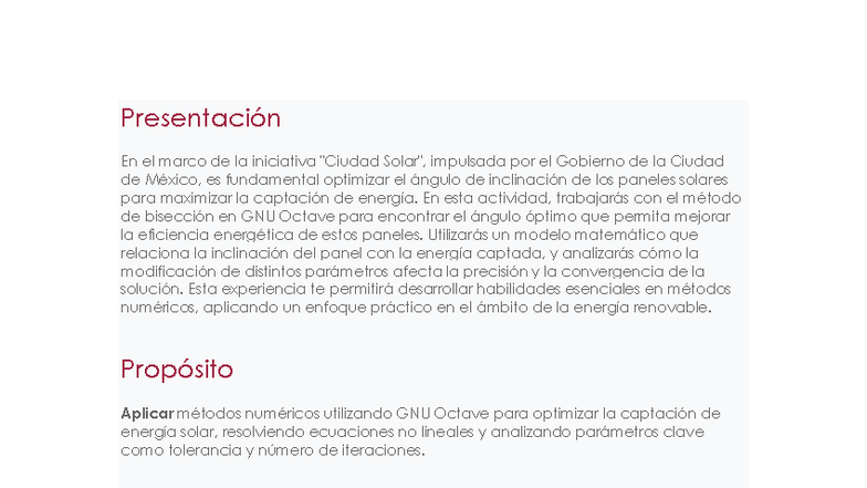 Optimización del Ángulo de Paneles Solares con GNU Octave - LLLM - Studocu