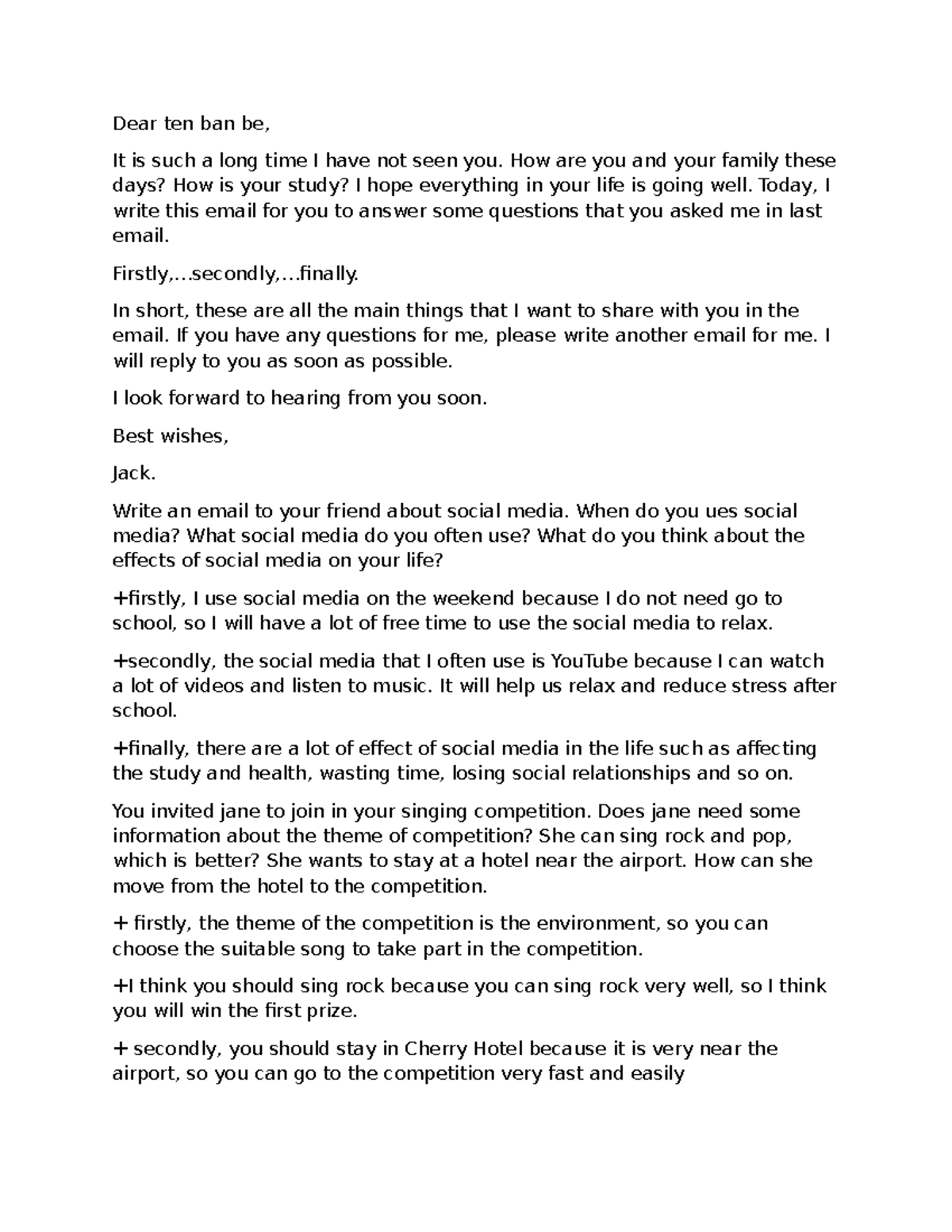 Email Writing Practice - Social Media & Personal Updates - Studocu