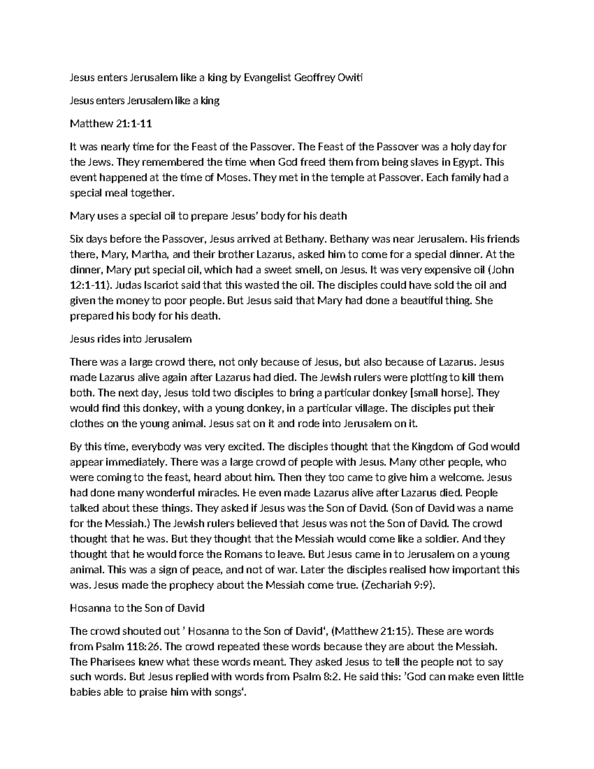Jesus Enters Jerusalem Like a King: A Study of Matthew 21 - Studocu