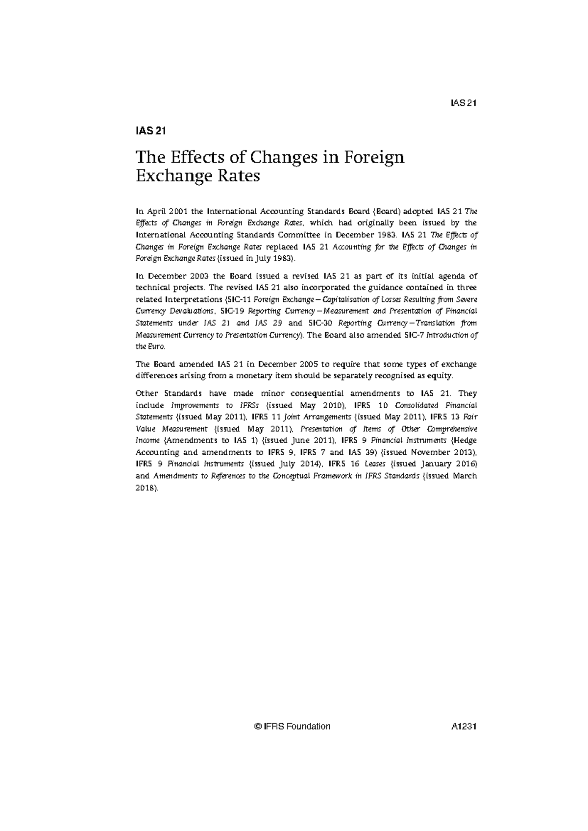 IAS 21: The Effects of Changes in Foreign Exchange Rates Overview - Studocu