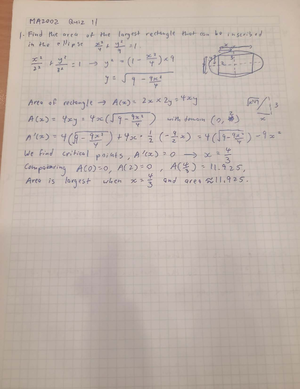 MA2002 Quiz 10 - Critical Points and Intervals in Calculus - Studocu