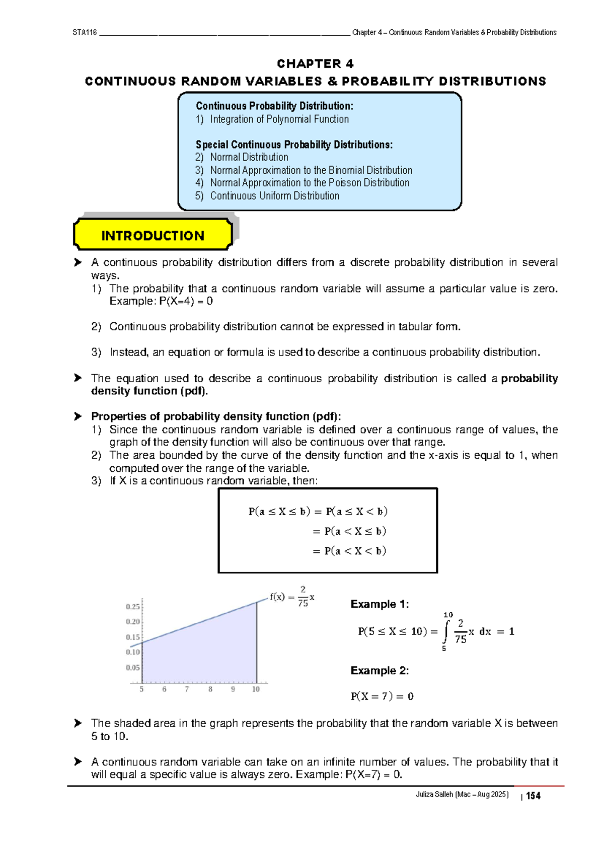 STA116 Chapter 4 Continuous Random Variables & Probability Distributions - Studocu
