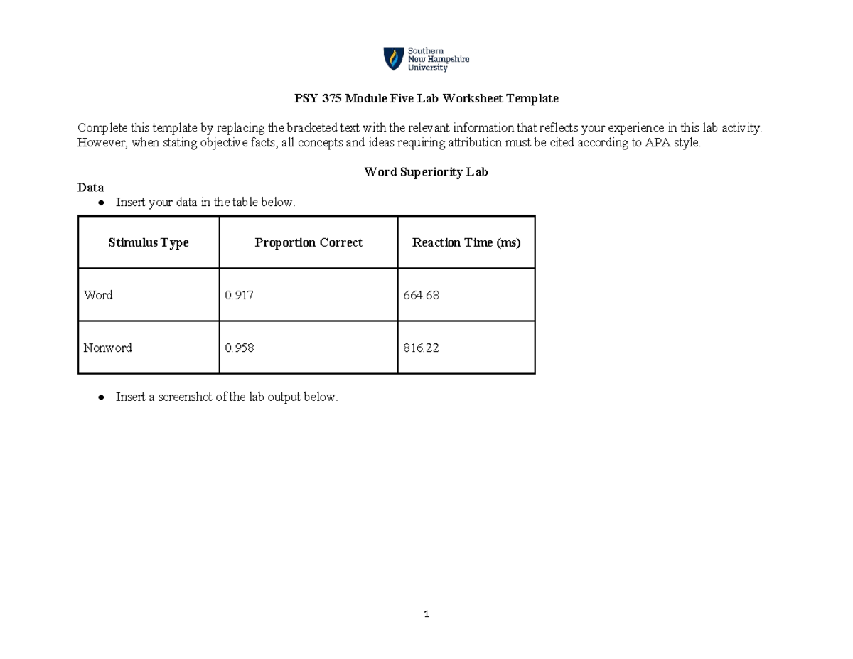 PSY 375 Module Five Lab Worksheet: Data Analysis and Reflection - Studocu