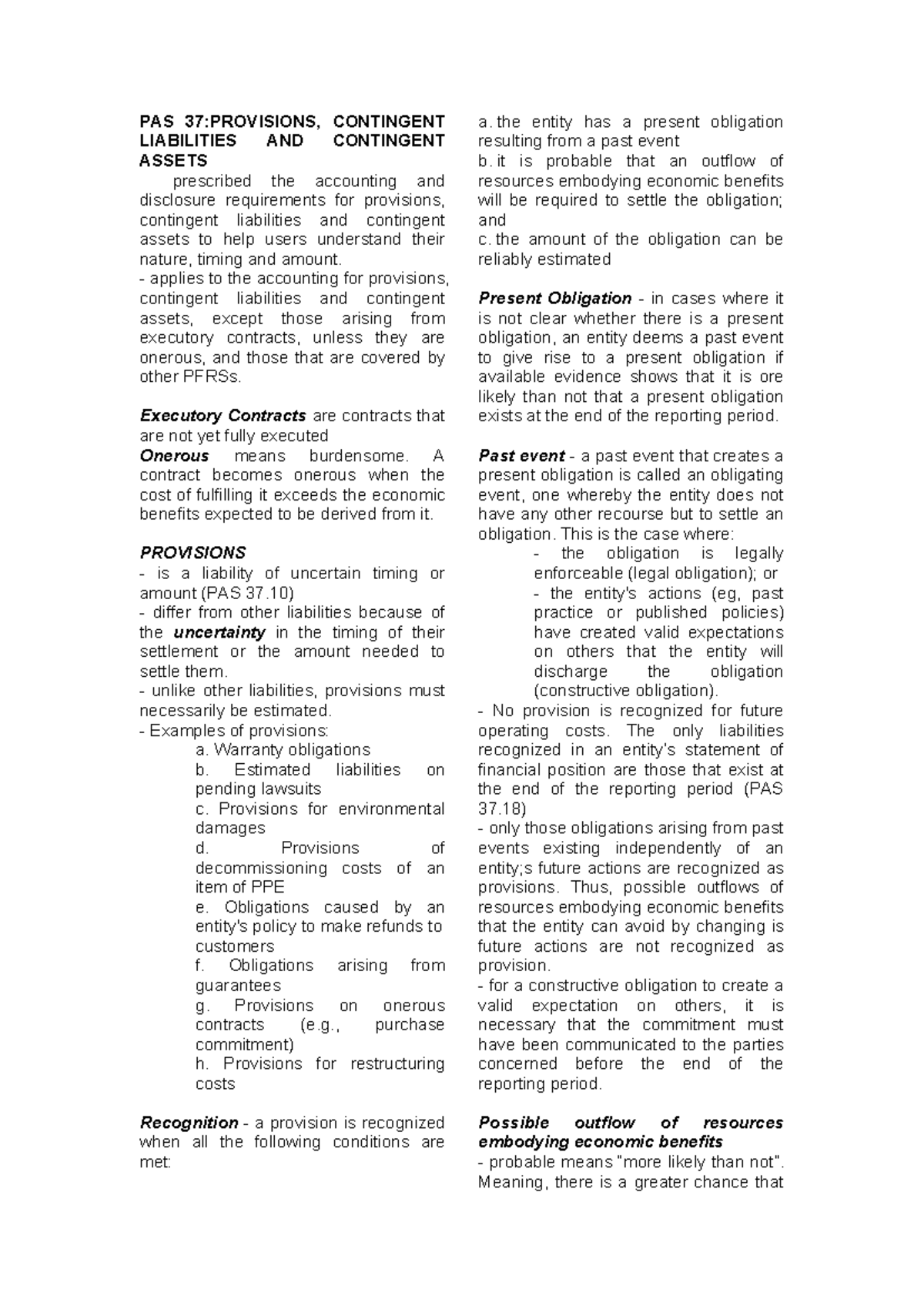 PAS 37 - Provisions, Contingent Liabilities & Assets Study Notes - Studocu