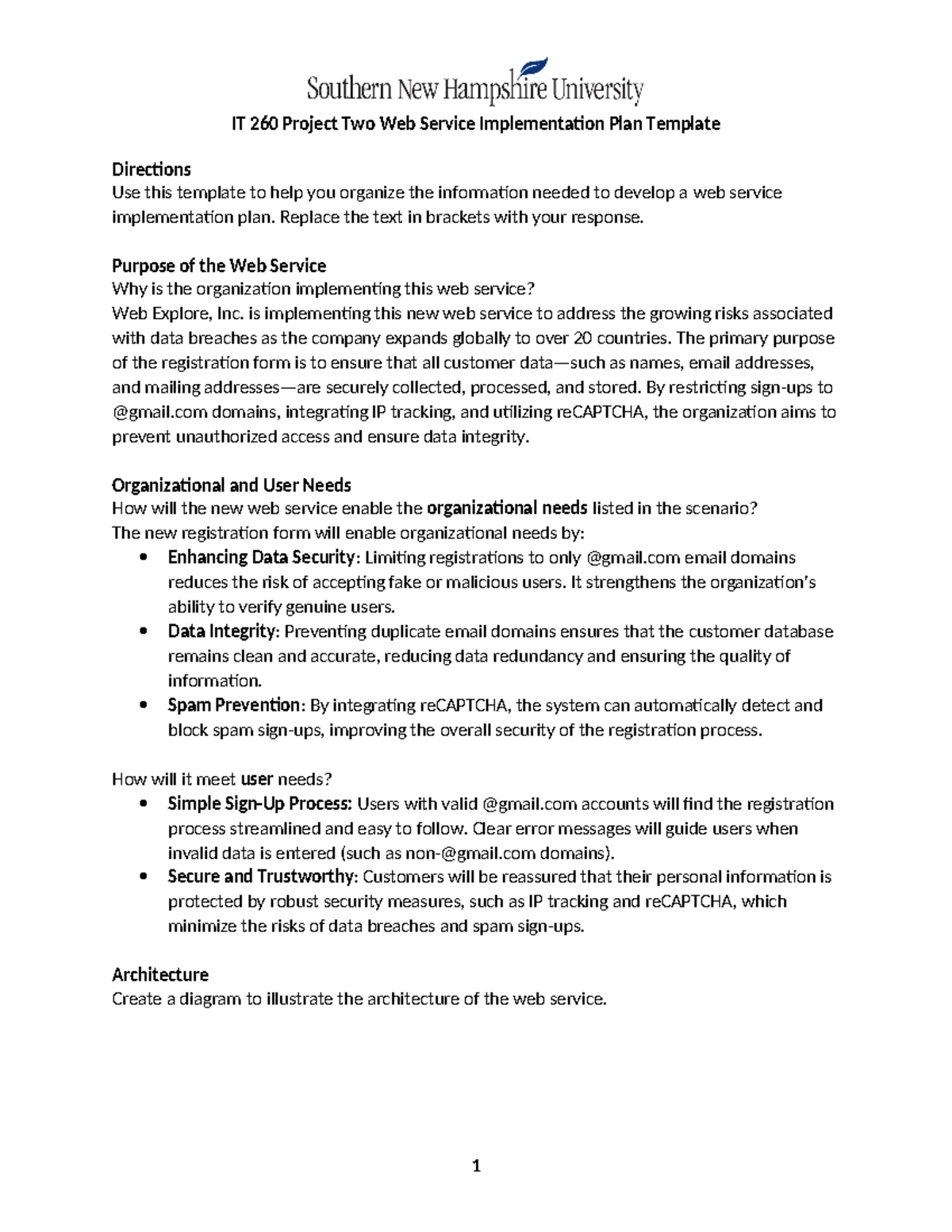 IT 260 Project Two Web Service Implementation Plan Guide - Studocu