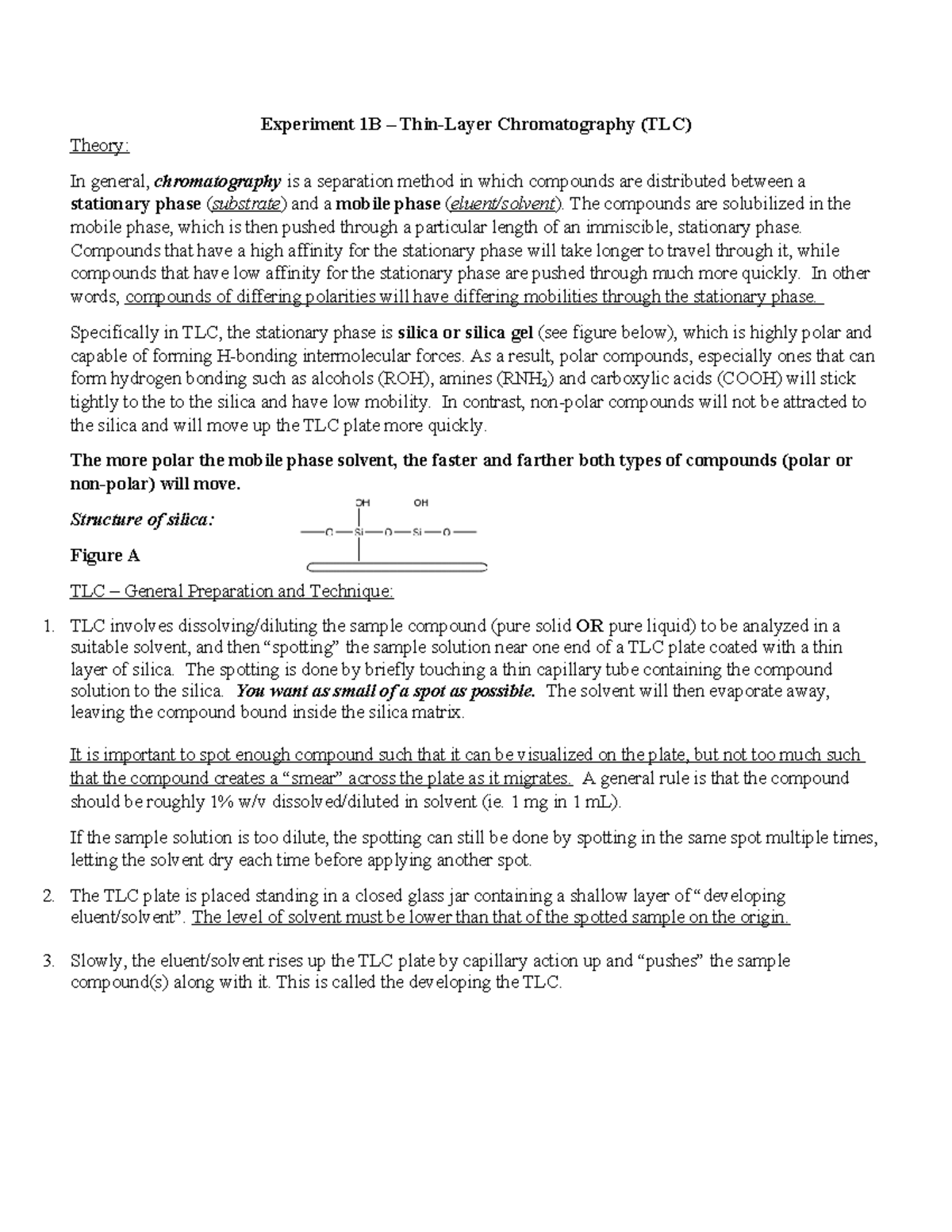 Experiment 1B: Thin-Layer Chromatography (TLC) Techniques and Analysis ...