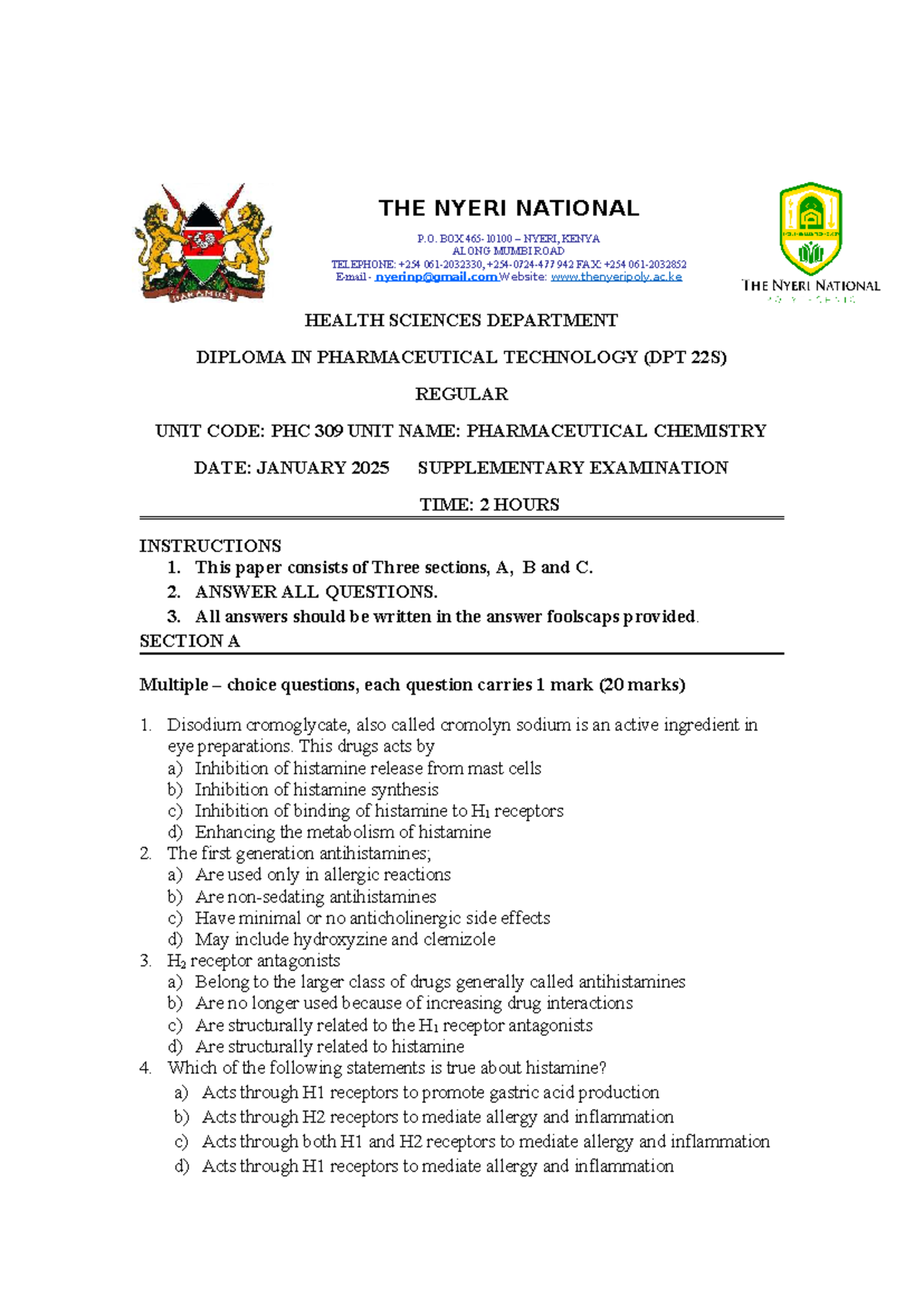 Pharmaceutical Chemistry (PHC 309) End Term Exam Notes - Studocu