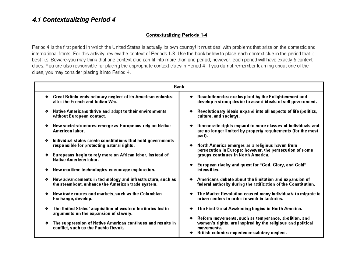 Contextualization of American History: Period 4 Overview - Studocu
