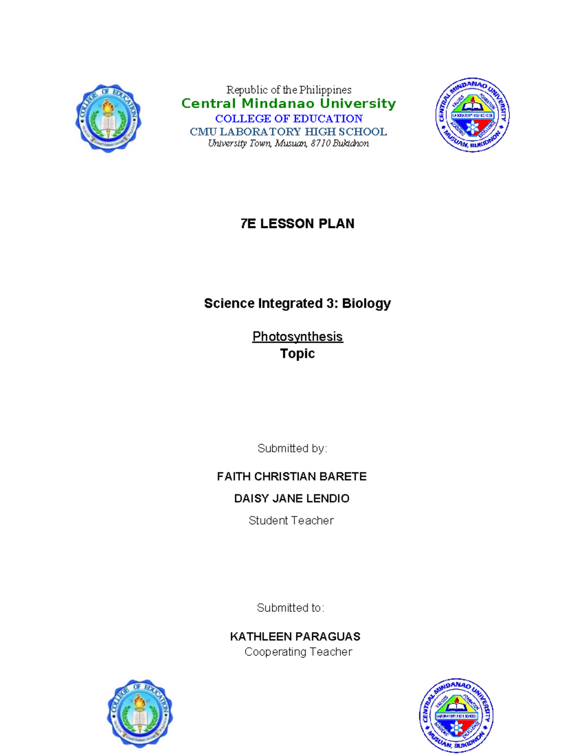 7E Lesson Plan: Photosynthesis for Grade 3 Science - Studocu