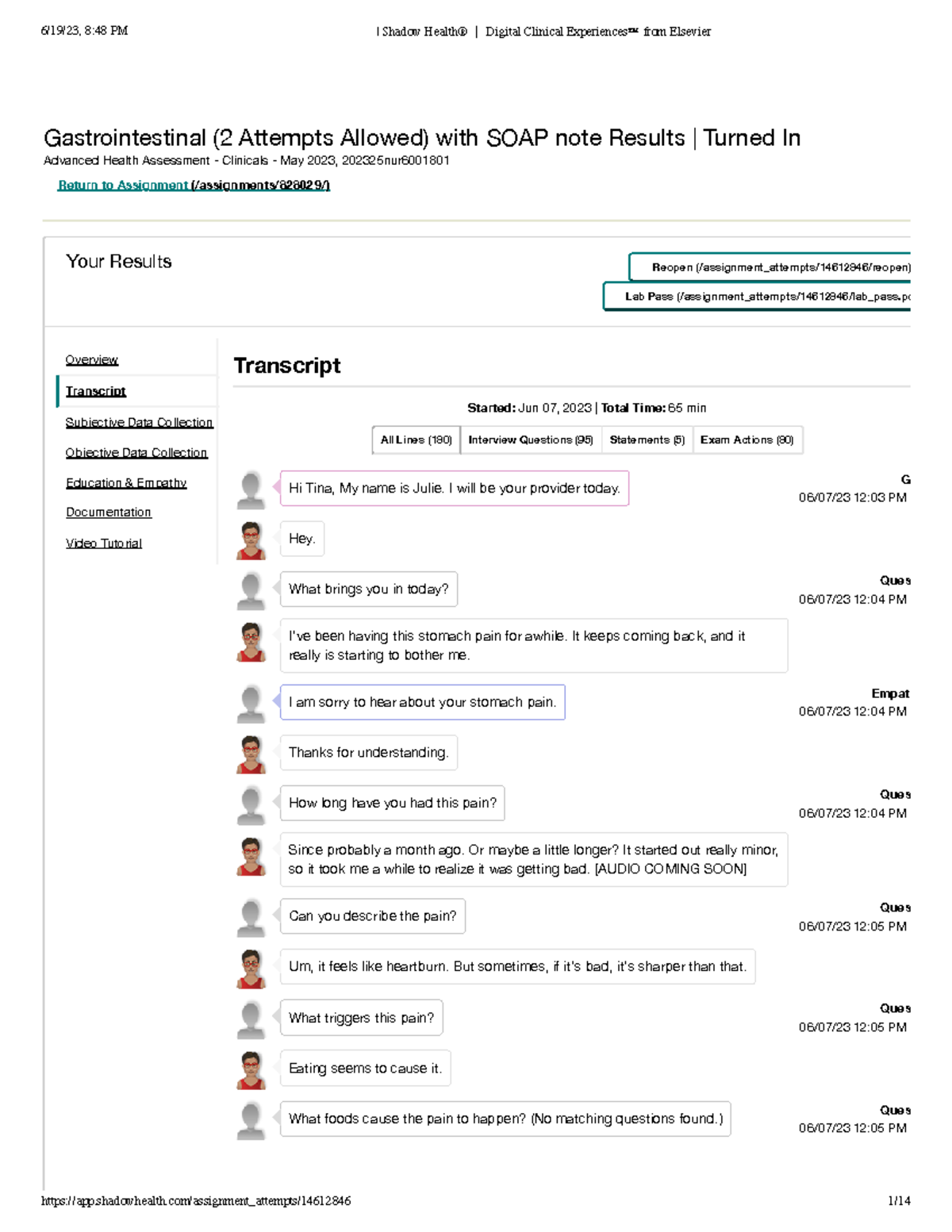 Gastrointestinal Case Study: Tina Jones | Advanced Health Assessment ...