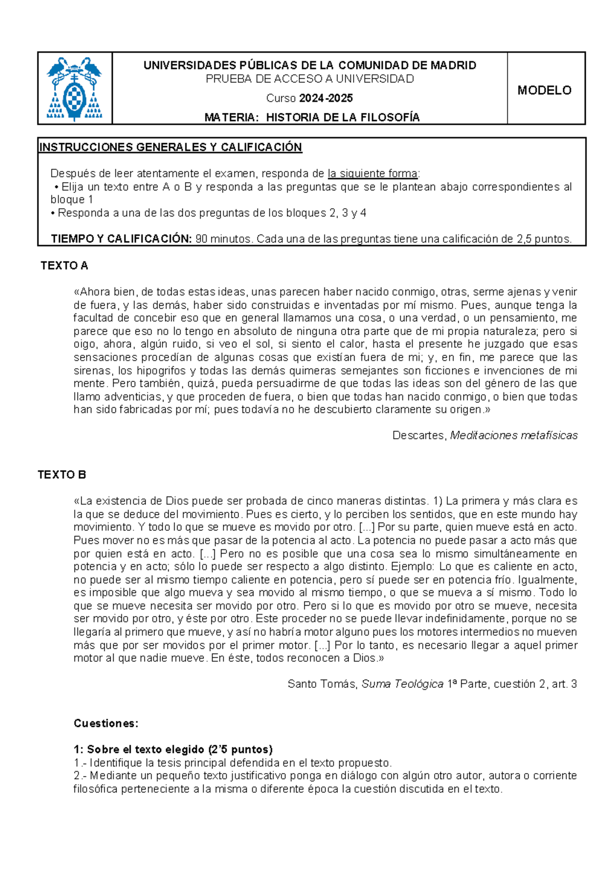 Ensayos Filosóficos: Descartes y Santo Tomás - Prueba de Acceso a ...