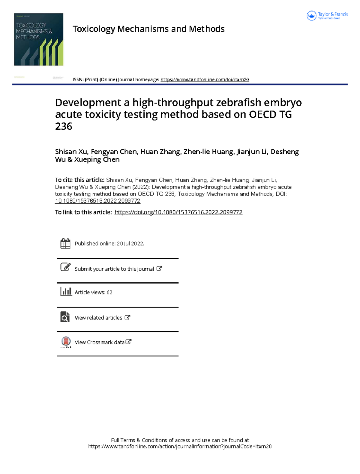 Development of a Zebrafish Embryo Acute Toxicity Testing Method Based ...