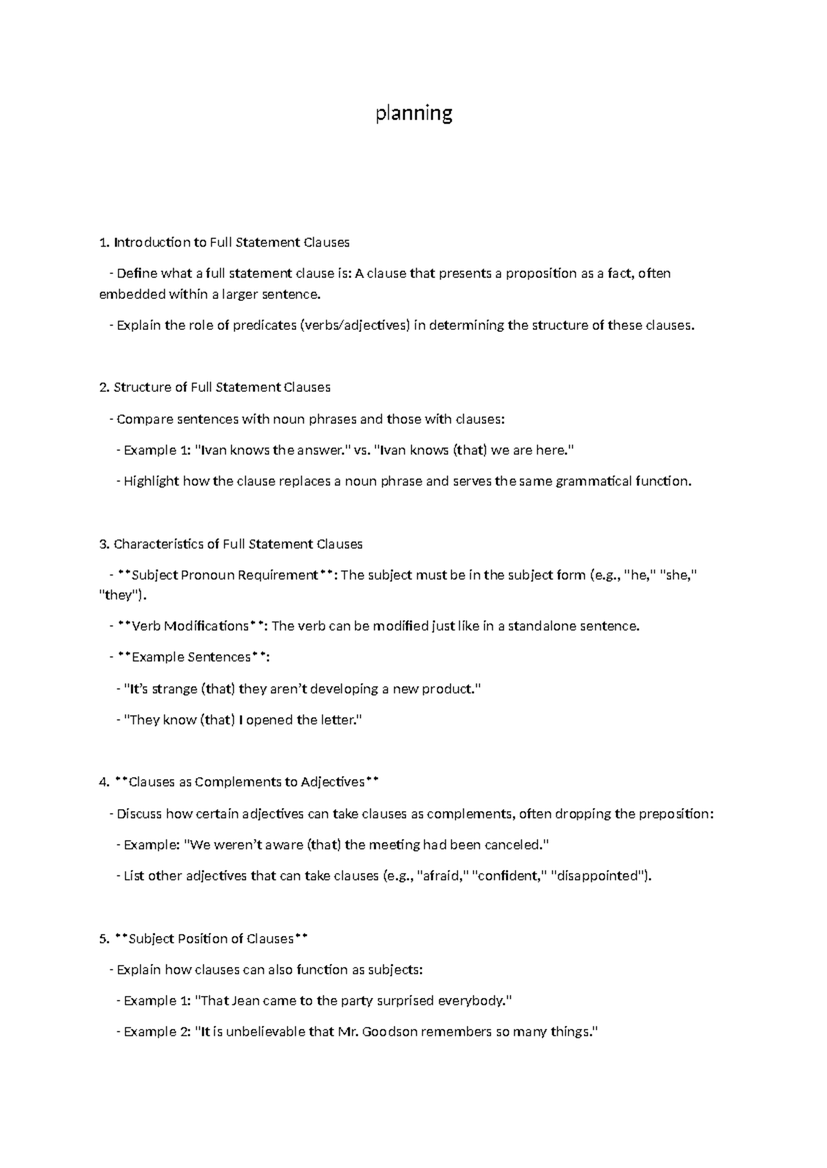 ENG 101: Full Statement Clauses - Understanding Their Structure and Use ...