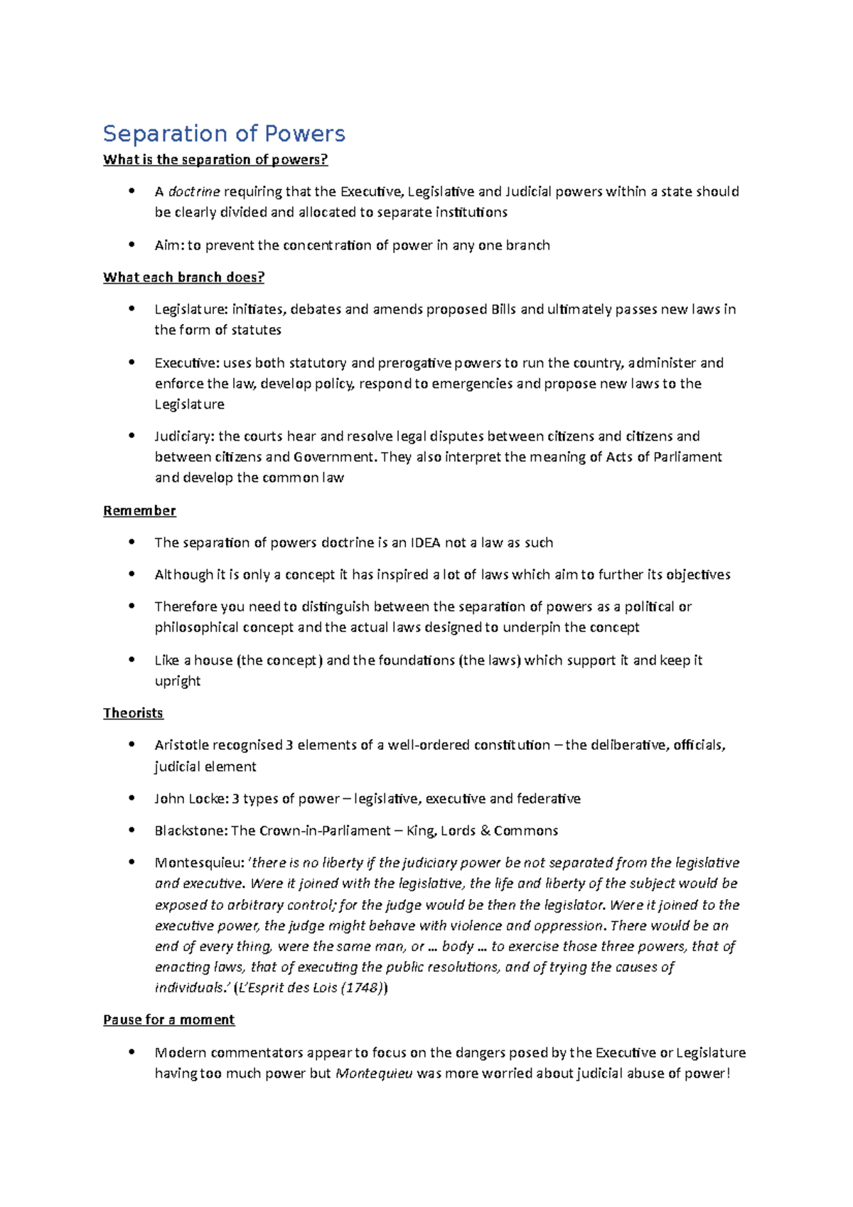 Separation of Powers - Separation of Powers What is the separation of powers? A doctrine ...
