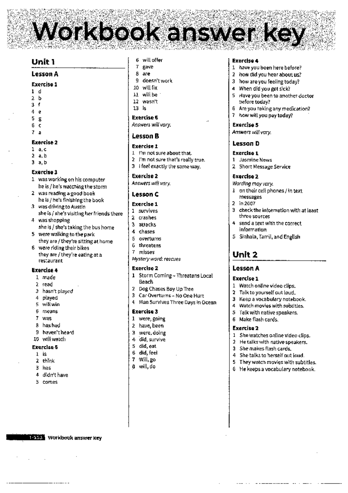 Workbook Answer Key - Unit 1 to Unit 12 Exercises and Lessons - Studocu