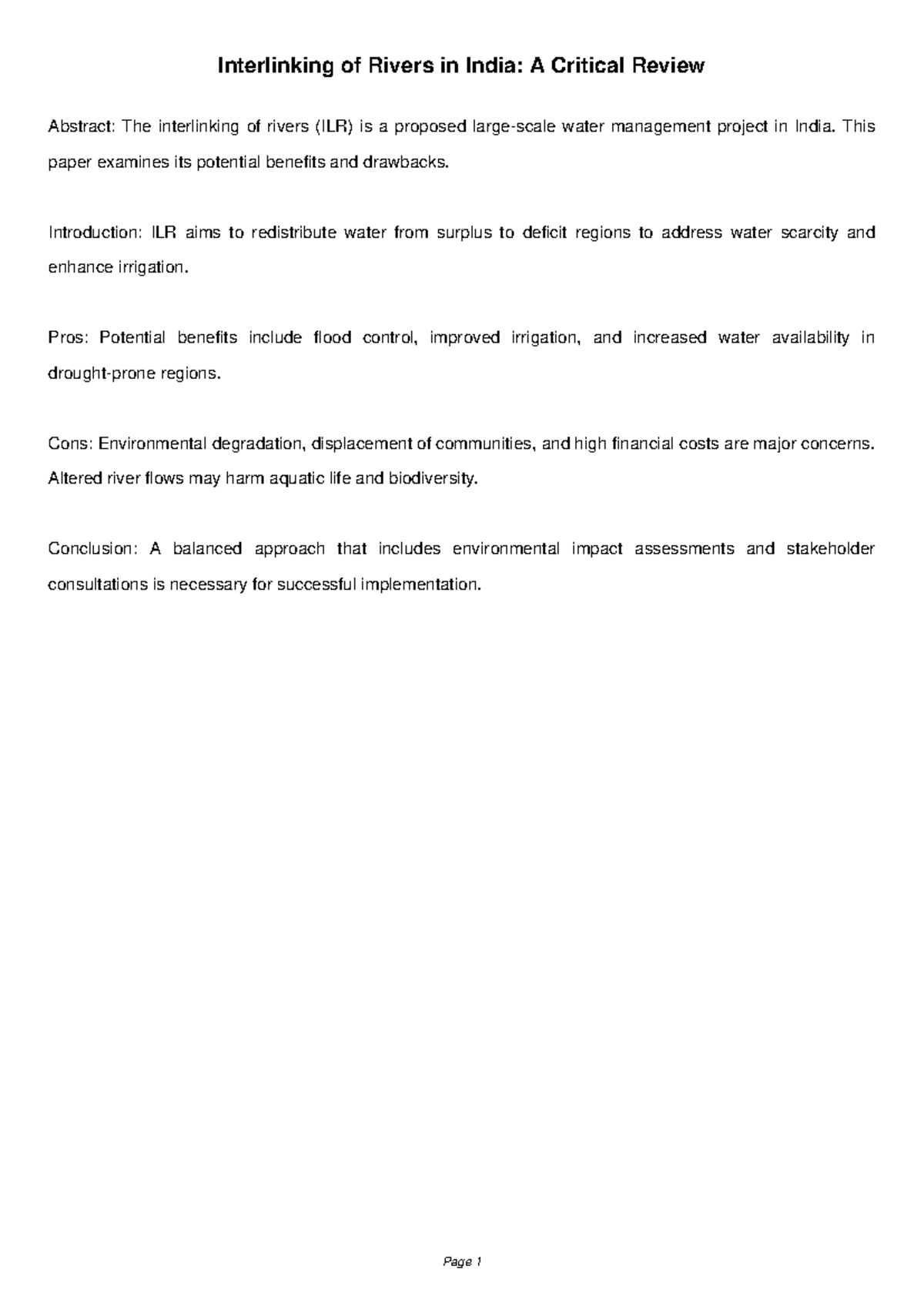 Interlinking of Rivers in India A Critical Review - Interlinking of ...