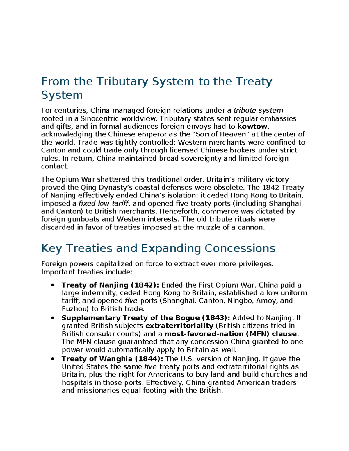 China's Transition: From Tribute to Treaty System (HIST 101) - Studocu