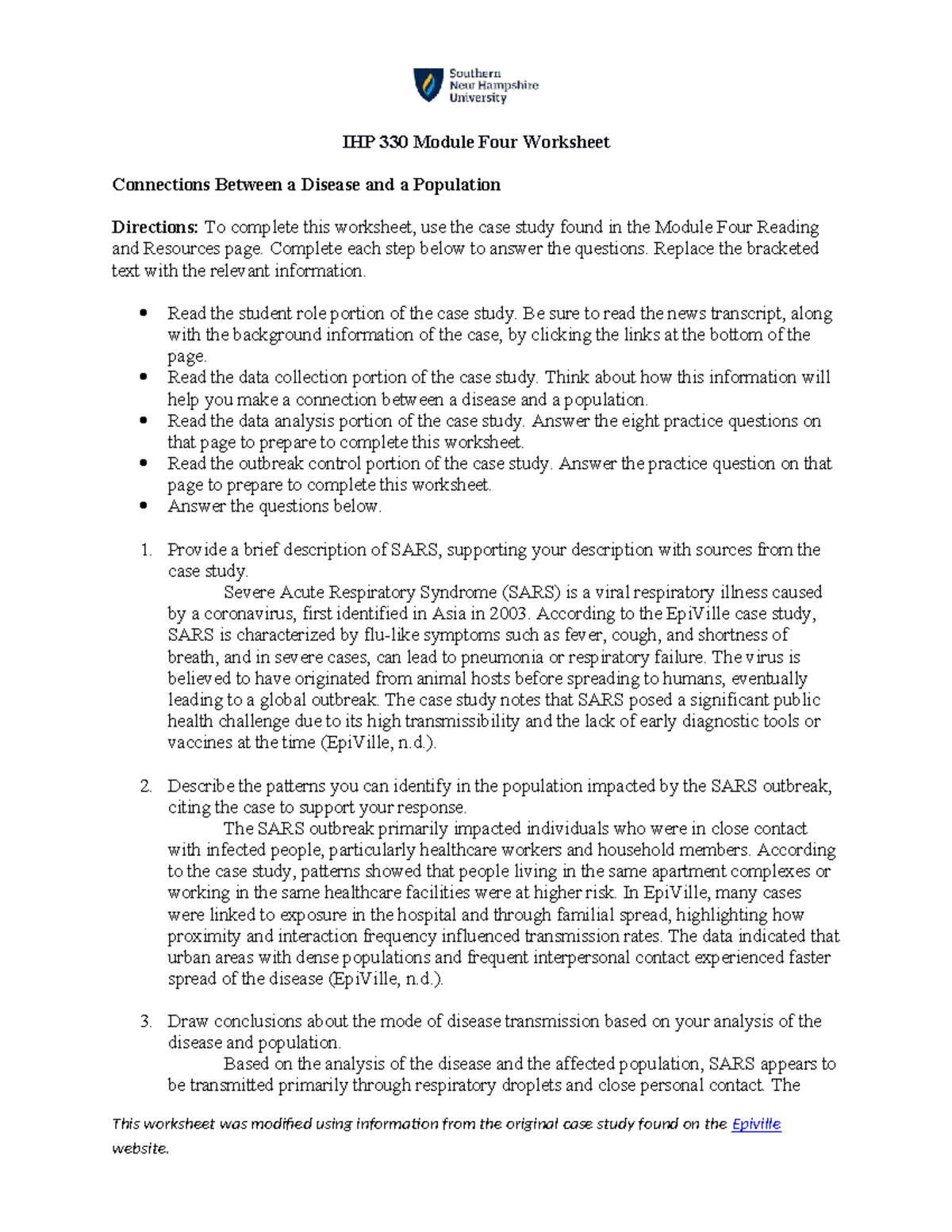 IHP 330 Module Four Worksheet: Disease-Population Connections - Studocu