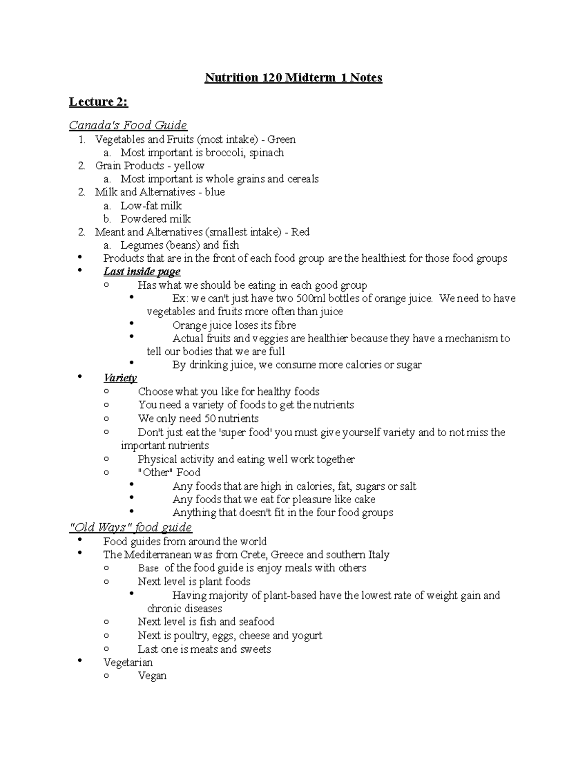 Nutrition 120 Midterm 1 Notes: Healthy Food Guide And Essential Diet ...