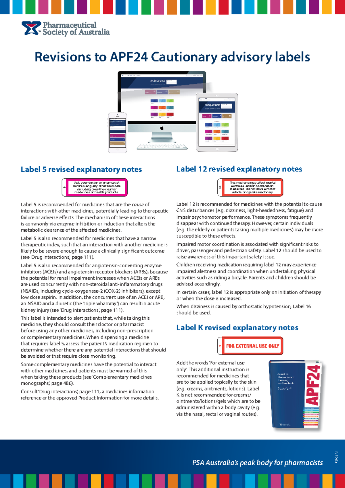 5272 Updates to APF24 Cautionary Advisory Labels for Medicines - Studocu